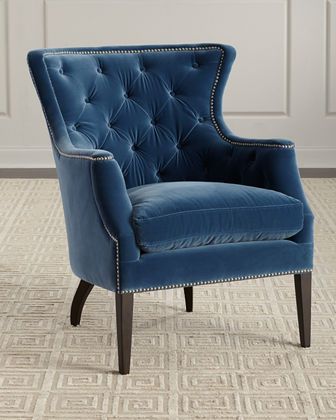 Blue velvet tufted chair store